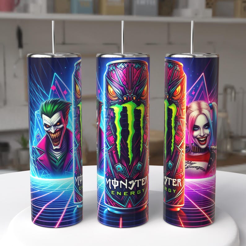 5 Deadpool Joker and Harley Quinn Monster Energy Drink Tumbler Wraps or Tshirt Designs Instant ...
