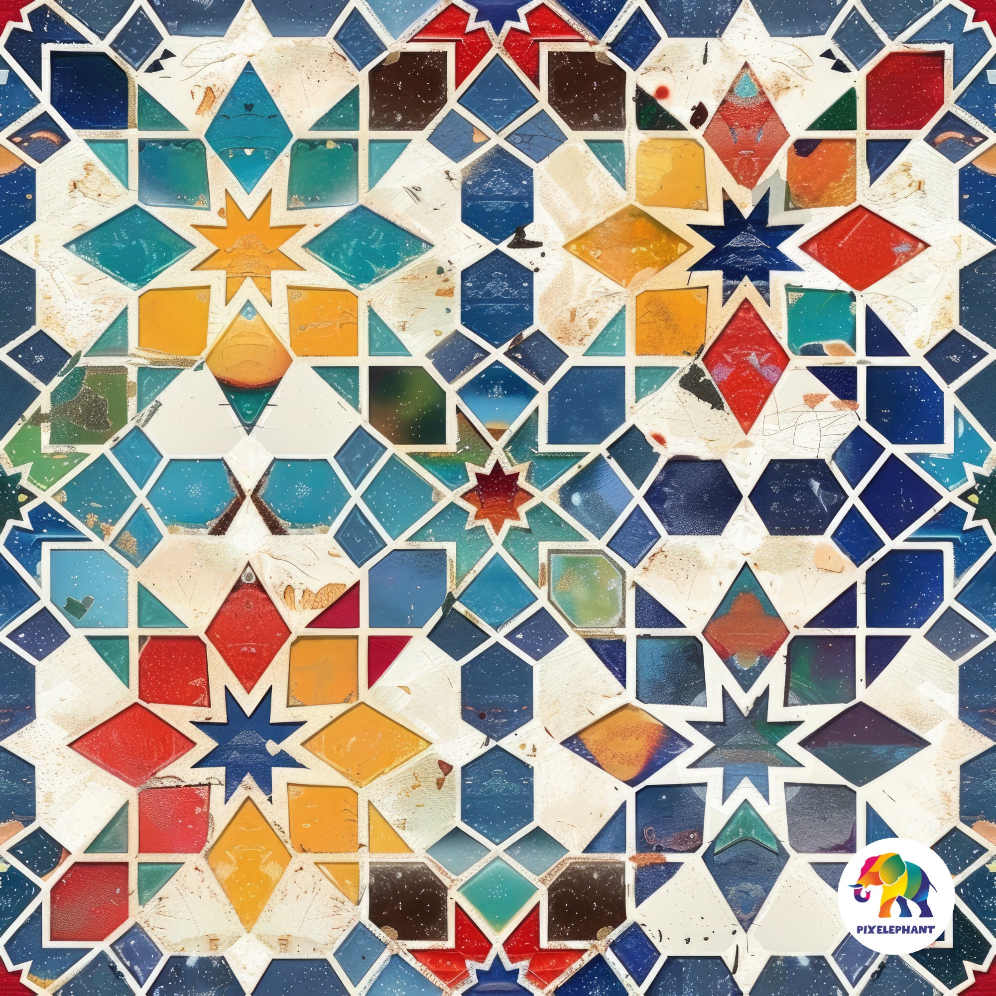 Seamless Colorful Turkish Tile Pattern, 3D Antique Mosaic Design With ...