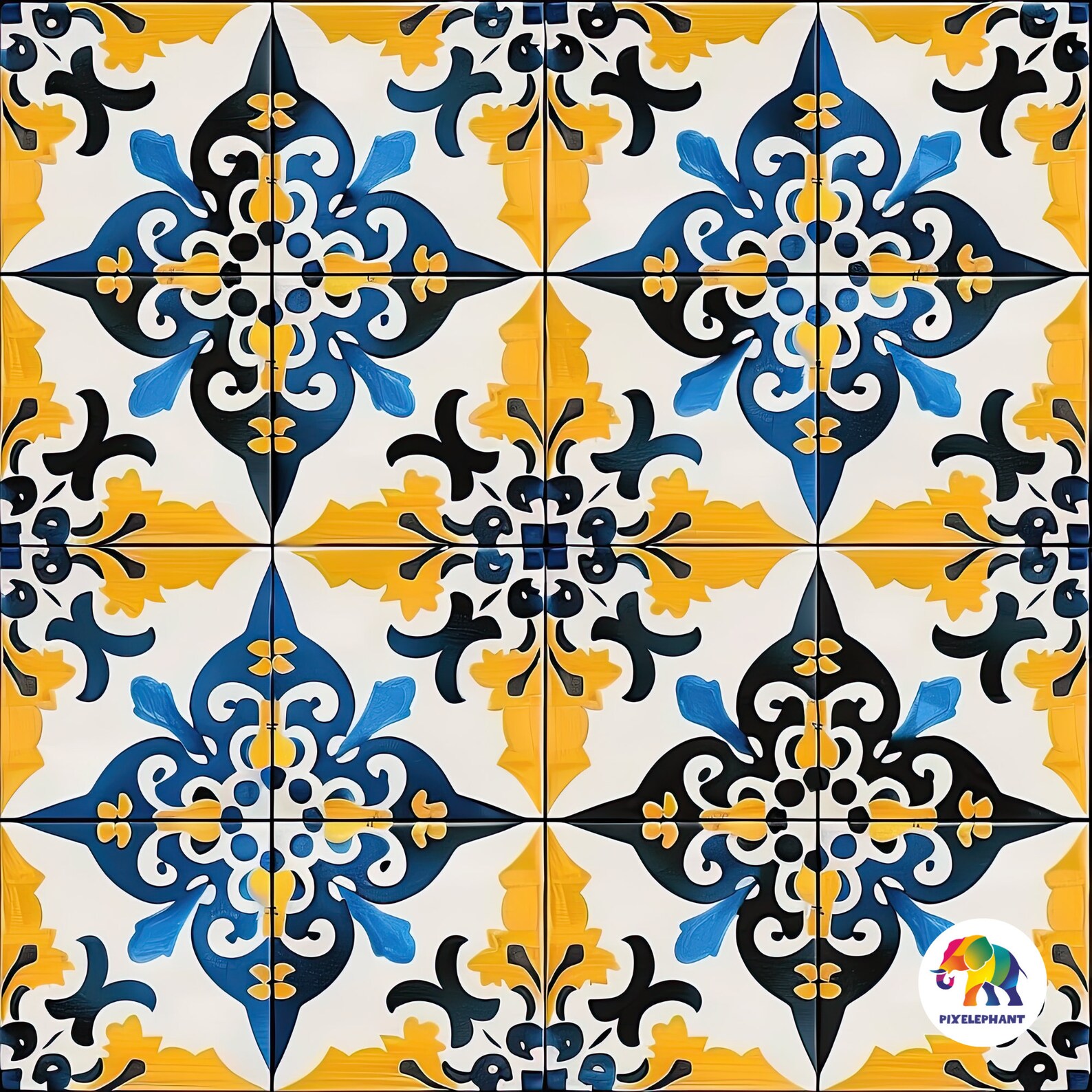 Minimal Portuguese Tile Design, Traditional Ceramic Pattern, Blue ...