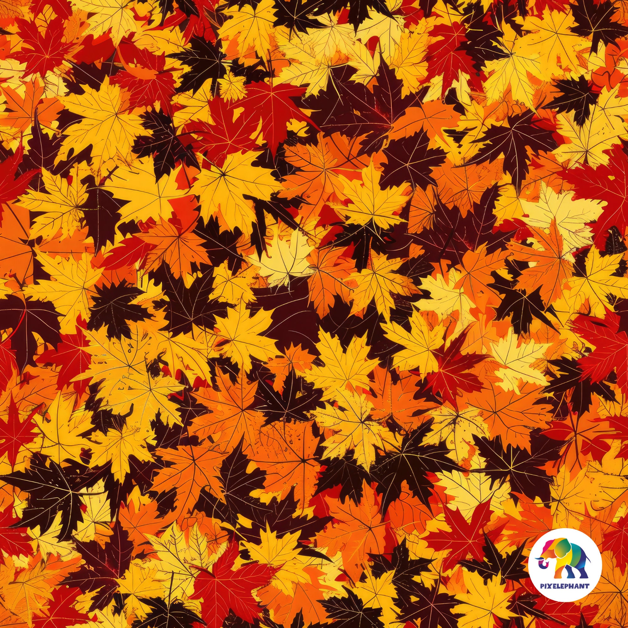 Seamless Digital Pattern of Fall Leaves in Autumn, 12x12 Inch, 300DPI ...