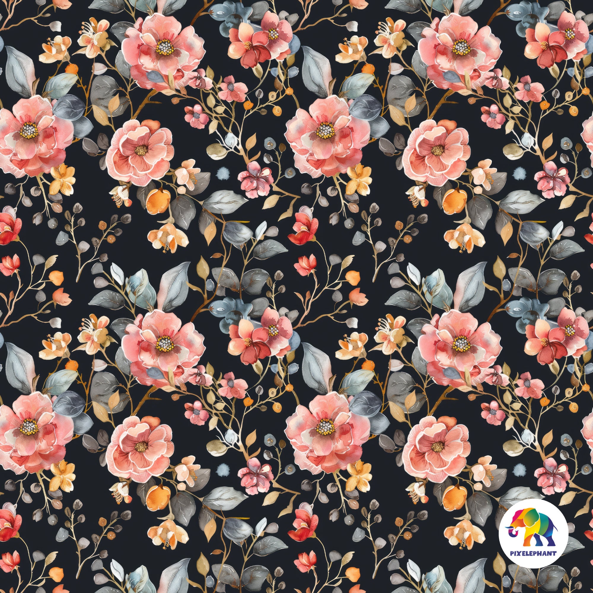 Watercolor Flower Pattern, Seamless Design, Detailed Diverse Flowers ...