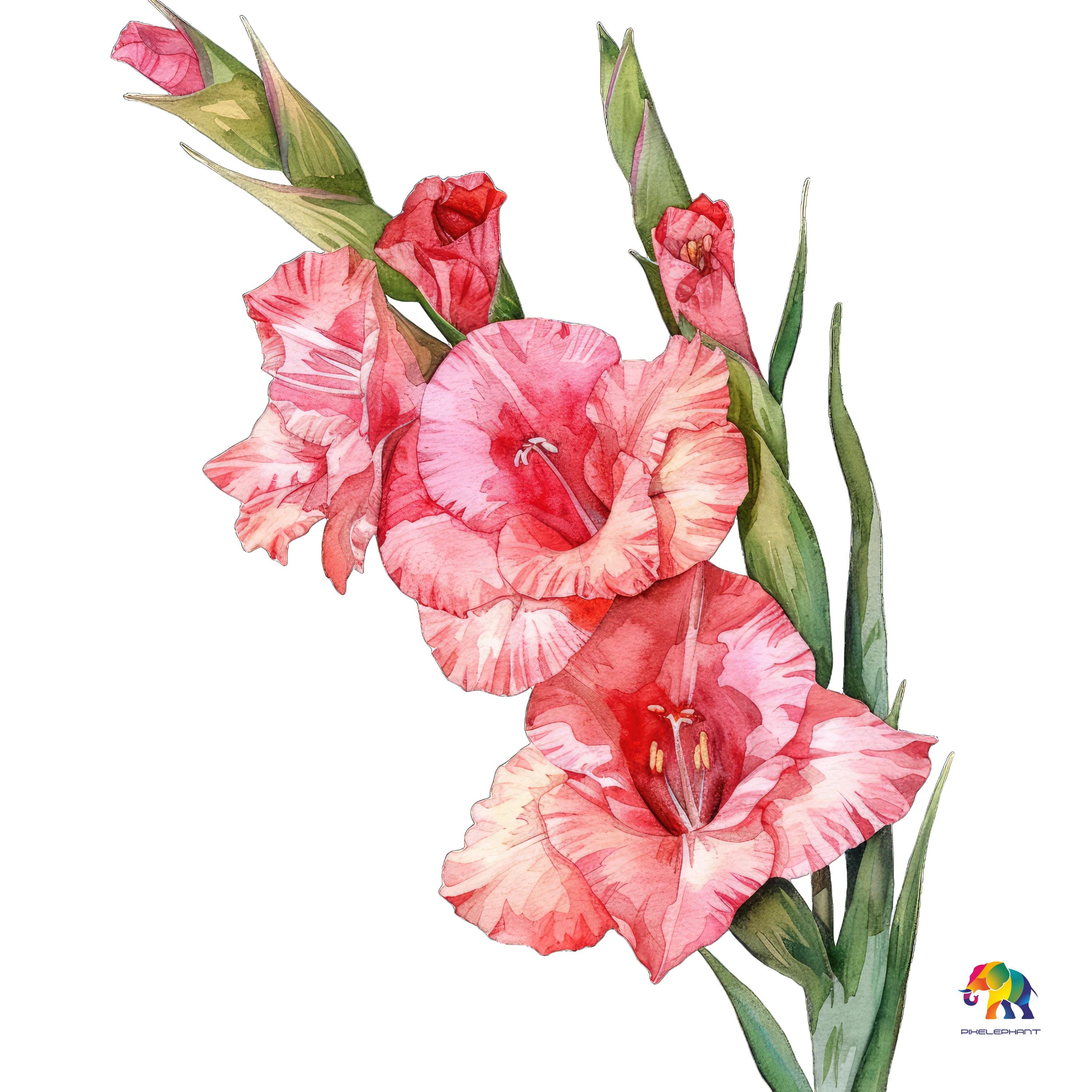 August Birth Month Flower Watercolor Gladiolus Clip Art, 12x12 Inch PNG ...