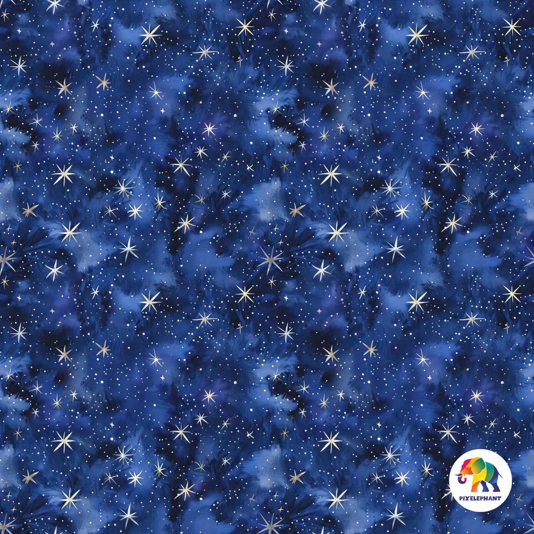 Mesmerizing Night Sky Seamless Digital Pattern in Dark Blue Tones With ...