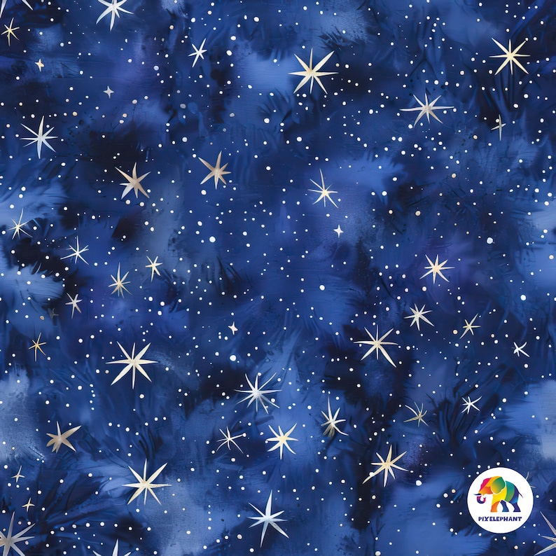Mesmerizing Night Sky Seamless Digital Pattern in Dark Blue Tones With ...