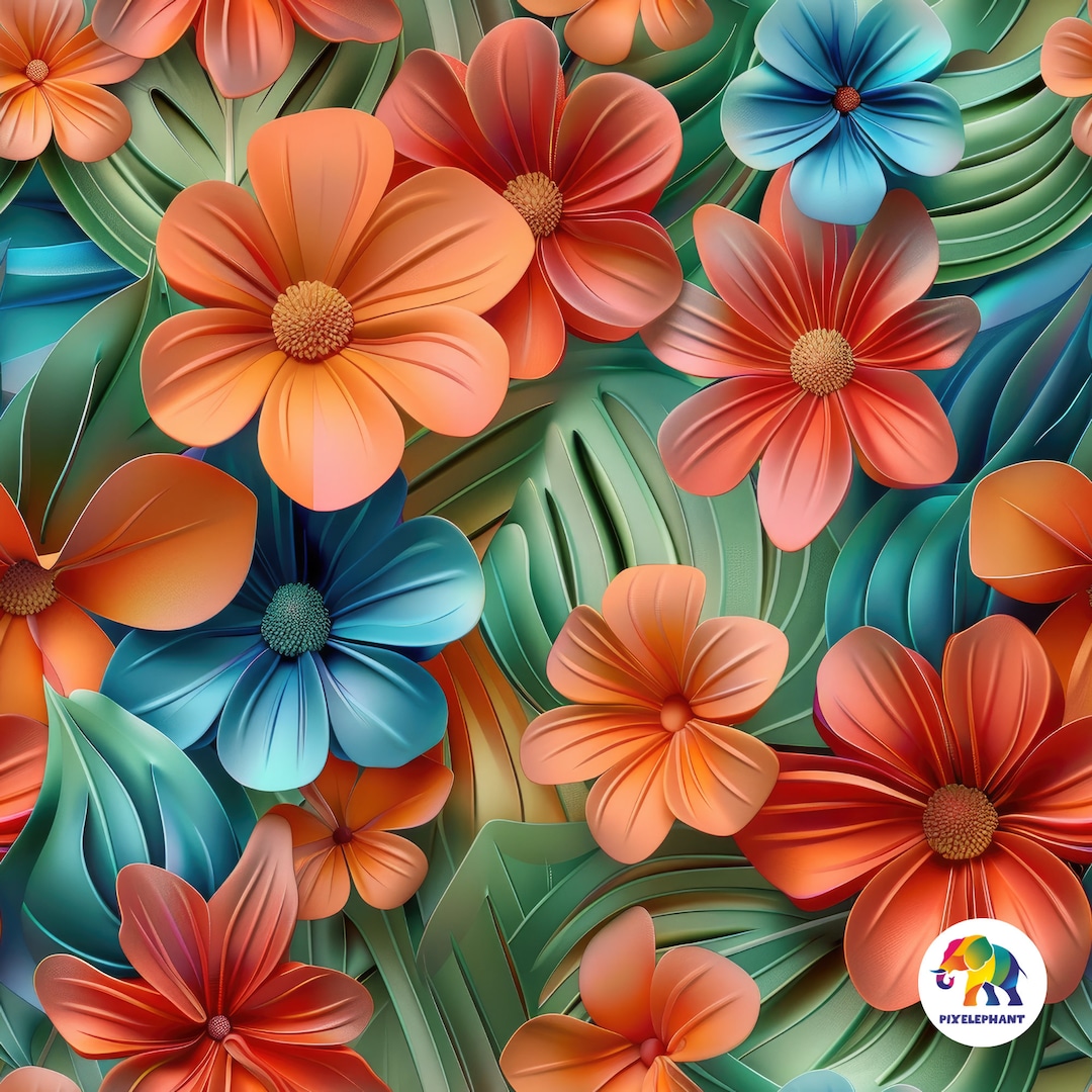 Hyper-realistic 3D Flower Pattern Print, Vivid Colors and Detailed ...