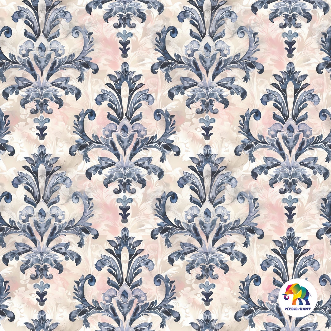 Seamless Vintage Damask Pattern in Soft Colors, Watercolor Design, Boho ...