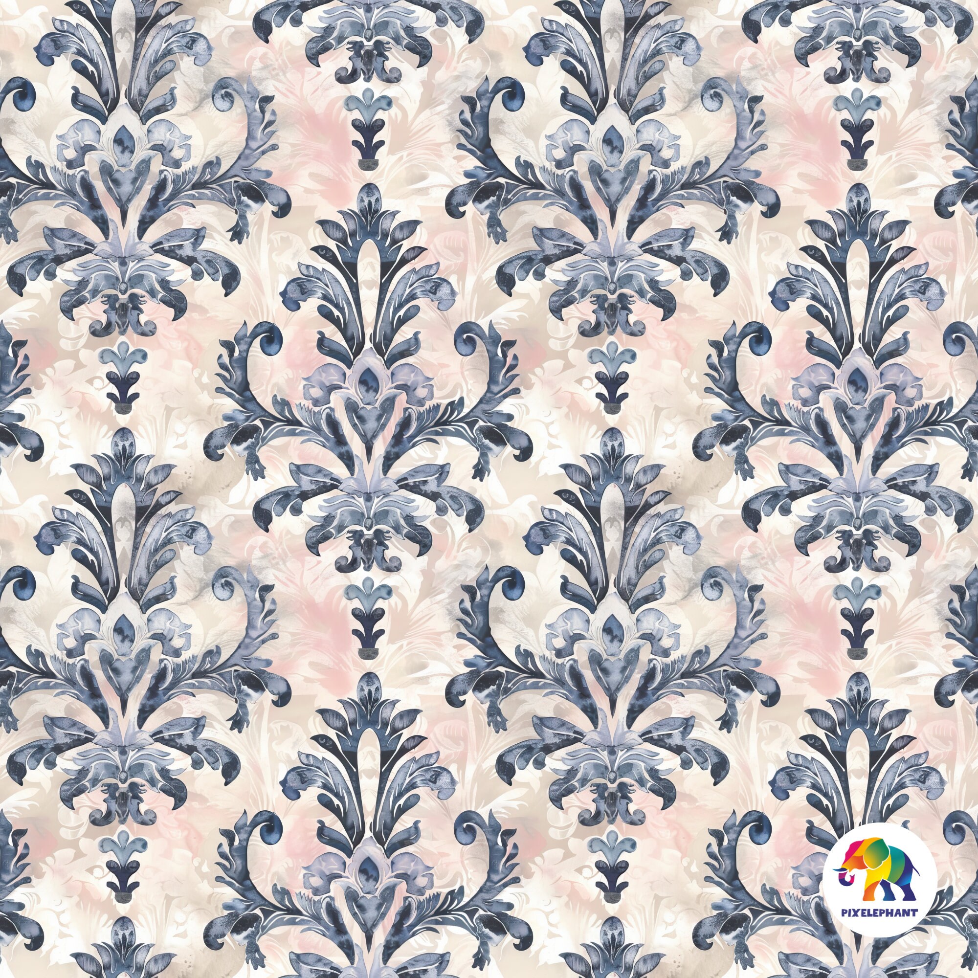 Seamless Vintage Damask Pattern in Soft Colors, Watercolor Design, Boho ...