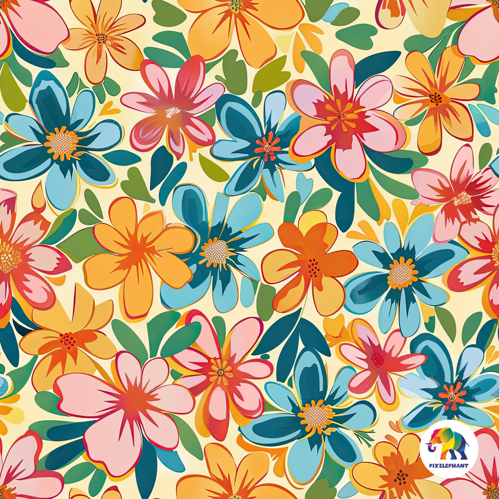 Elegant Seamless Flower Pattern Digital Design, 12x12 Inch, 300 DPI ...