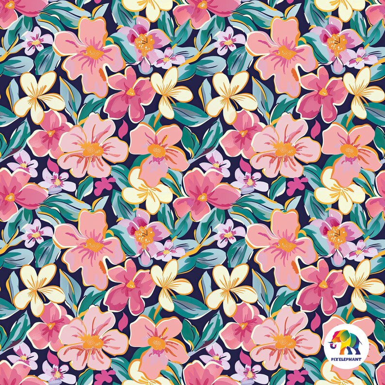 Colorful Seamless Flower Pattern Print, High-resolution 12x12 Inch ...