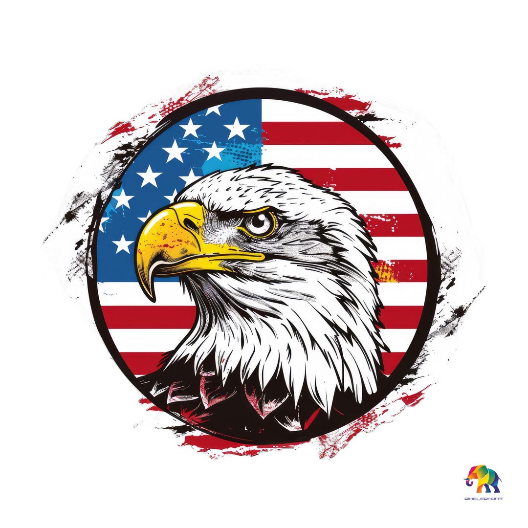 USA Themed Clip Art PNG With American Flag and Bald Eagle, 12x12 Inch ...