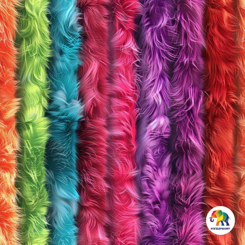 Seamless Faux Fur Monster Pelt Textures Digital Pattern, Rainbow ...