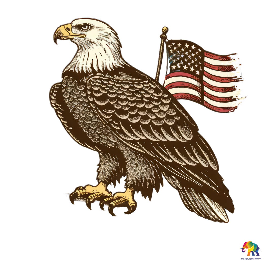 Vintage USA Themed Clip Art With American Flag and Bald Eagle, Classic ...
