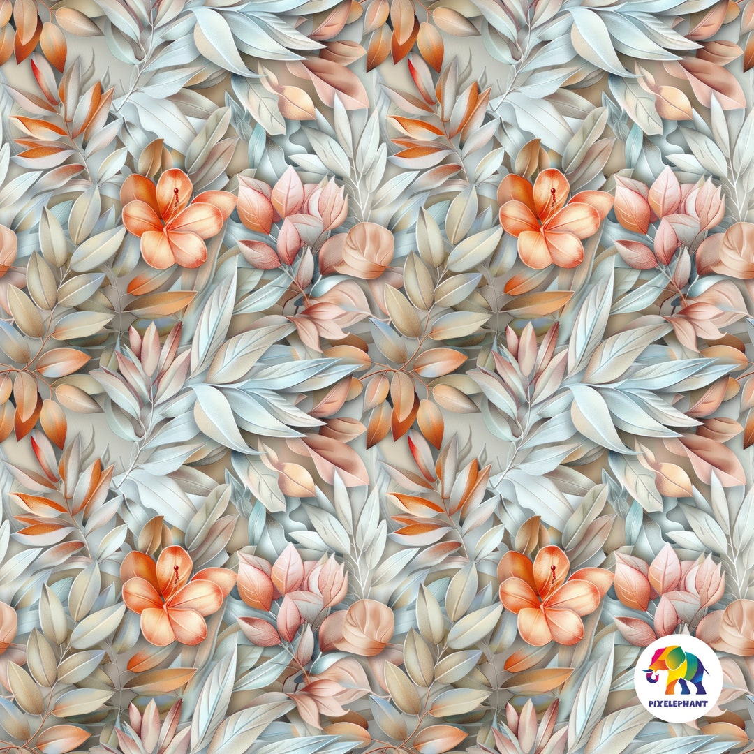 Watercolor Botanical and Nature Pattern 3D Diverse Plants and Flowers ...