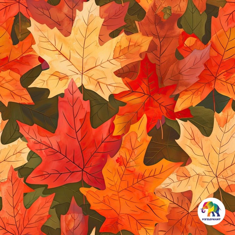 Beautiful Seamless Fall Leaves Digital Pattern, 12x12 Inch, High ...