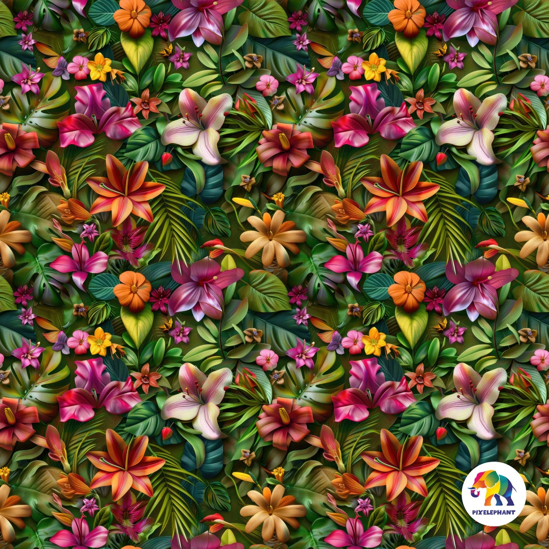 3D Botanical Pattern, Realistic Texture, Diverse Flowers & Leaves ...