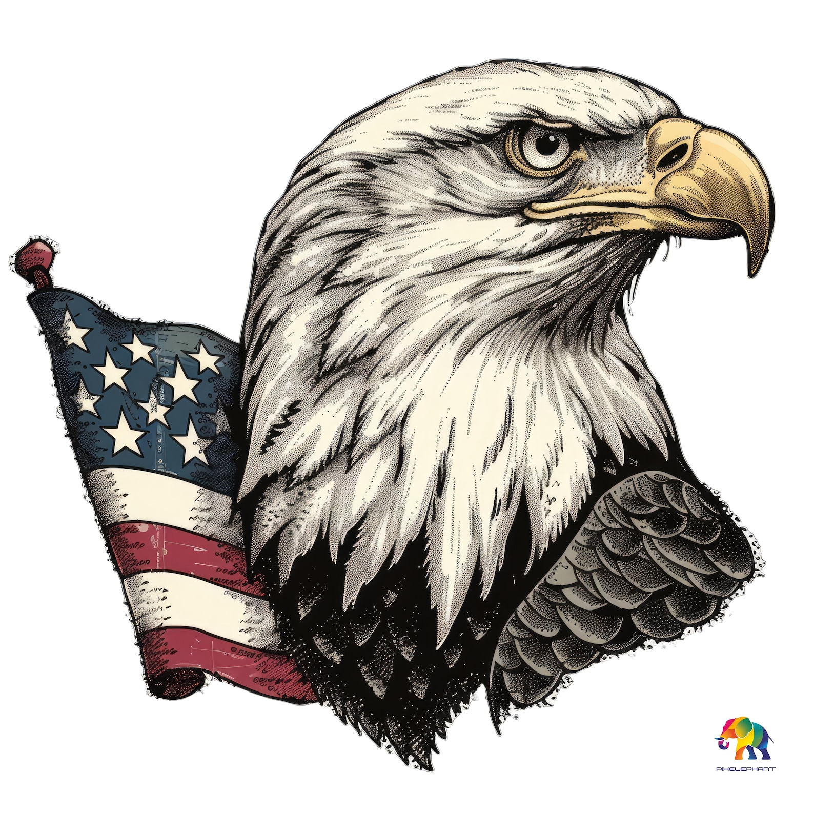 Vintage USA Themed Clip Art With American Flag and Bald Eagle ...