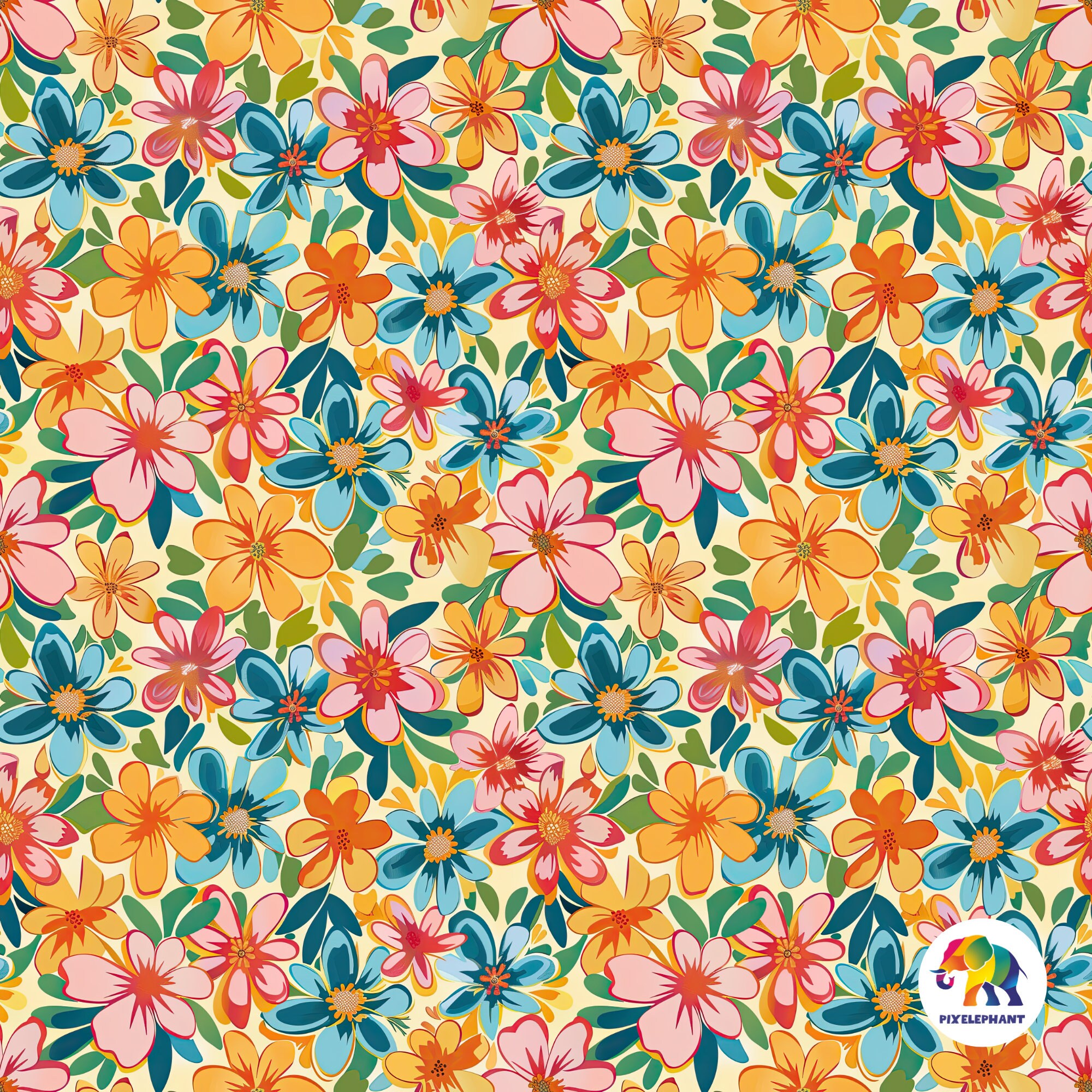 Elegant Seamless Flower Pattern Digital Design, 12x12 Inch, 300 DPI ...