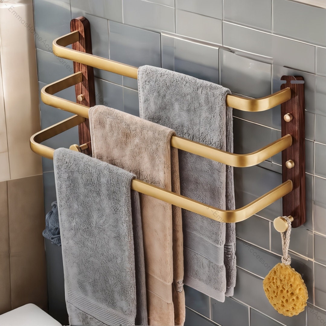 Gold Bathroom Towel Rack / Dual Tower Rack / Stylish Towel Rack / Gold ...