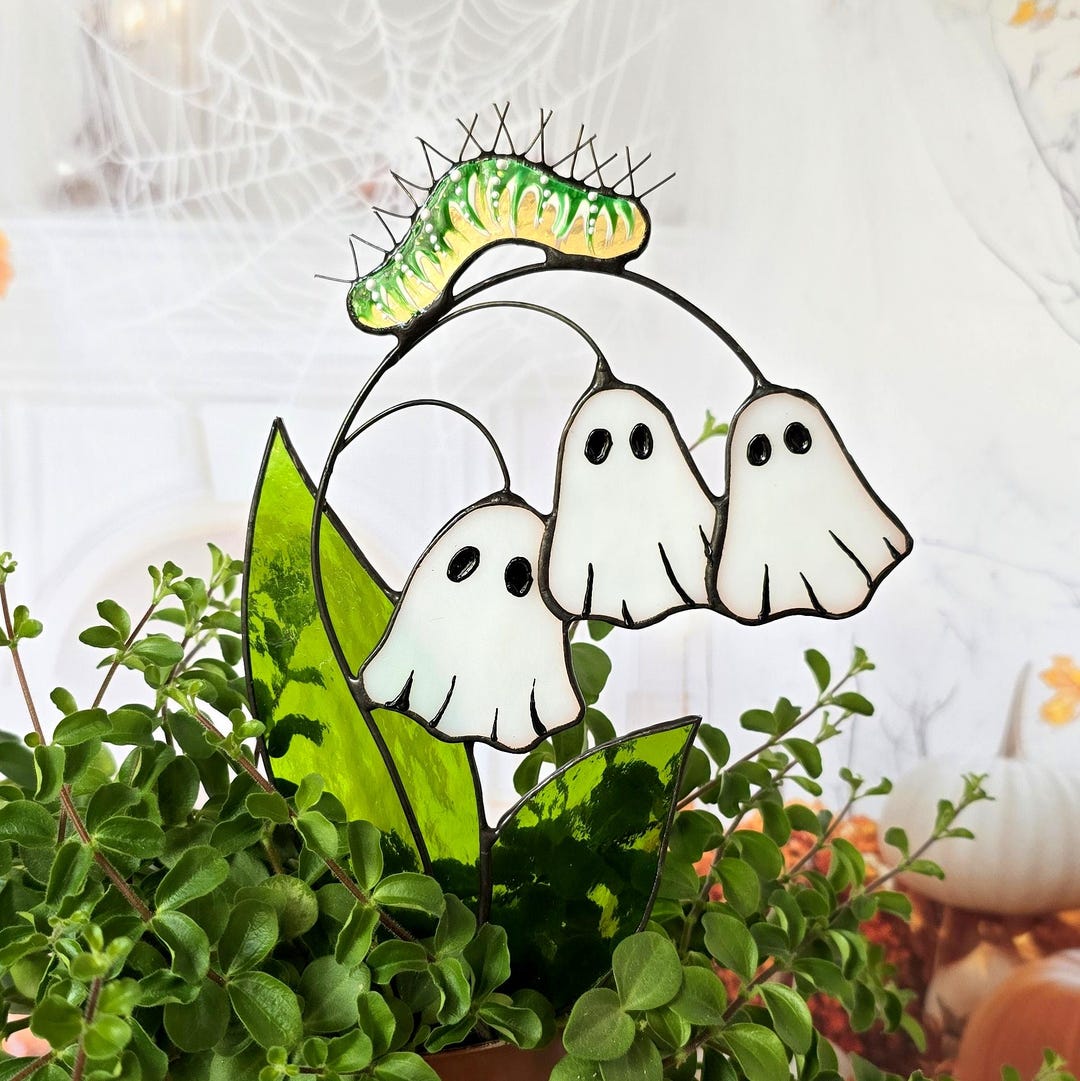 Stained Glass Ghost Lily of the Valley, Spooky Halloween Suncatcher ...