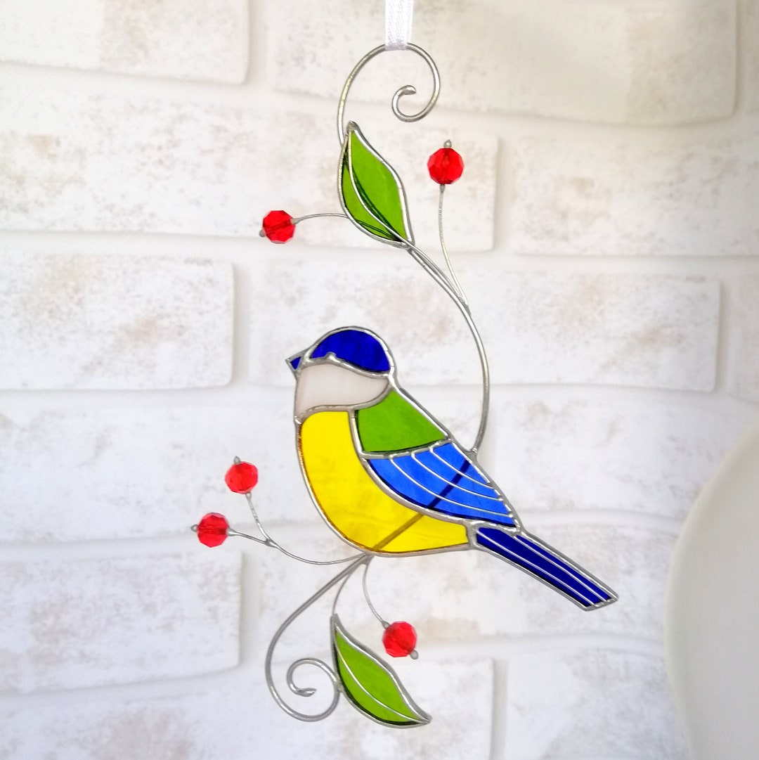 Bird Tit Stained Glass Suncatcher Titmouse Window Hangings Handmade ...