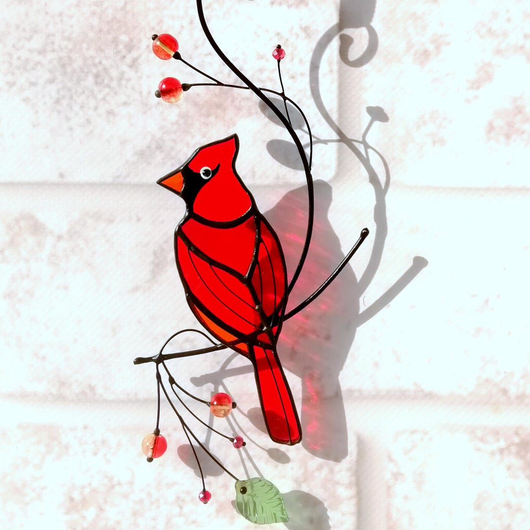 Red Cardinal Suncatcher: Stained Glass Bird Window Hanging - Etsy