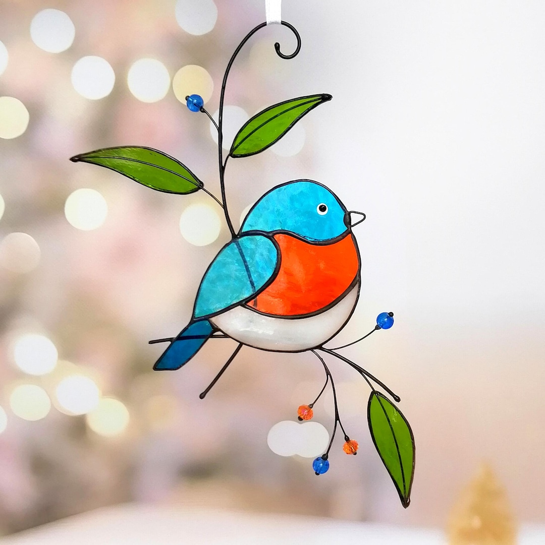Bluebird Stained Glass Window Hangings Christmas Gifts Bird Suncatcher ...