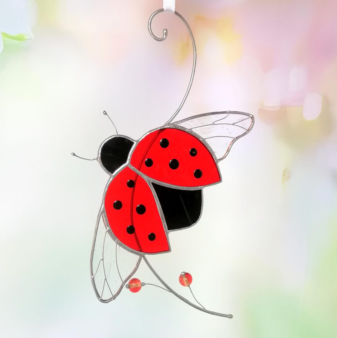 Ladybug Stained Glass Suncatcher: Iridescent Wings, Window Decor - Etsy