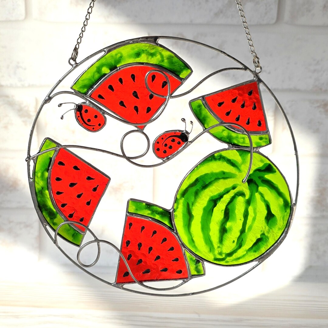 Stained Glass Watermelon Sun Catcher Handmade Fruit Window Decor Summer ...