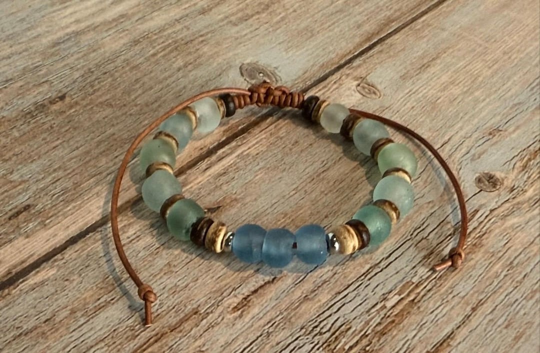 Boho Ocean Inspired Recycled Sea Glass Bracelet, Java and Ghana Glass ...