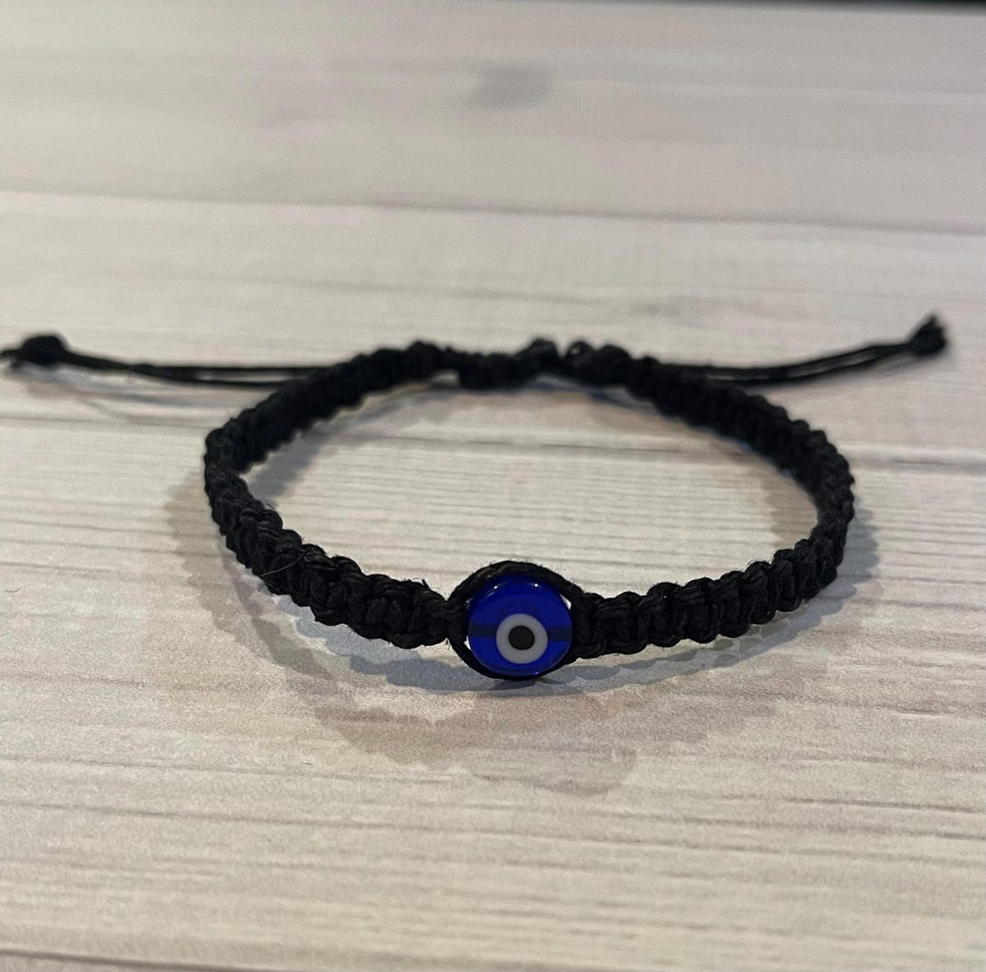Braided Hemp Evil Eye Bracelet, Adjustable - Etsy