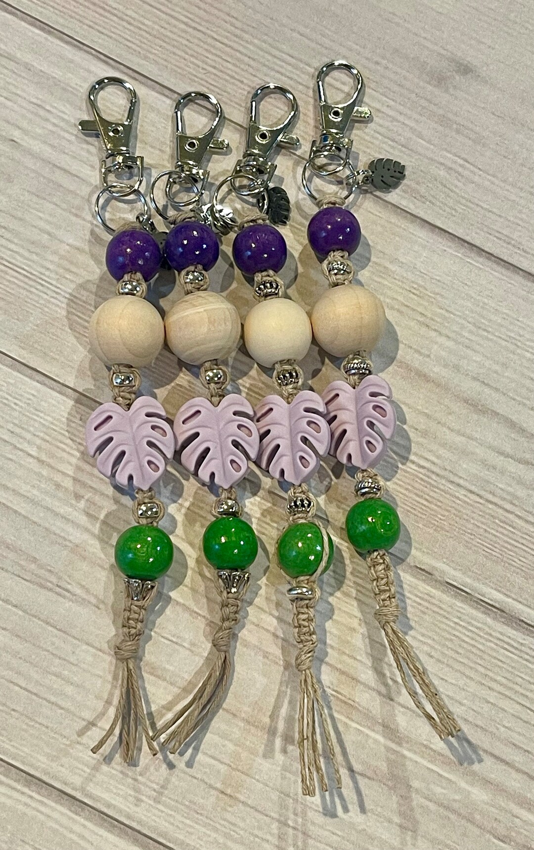 Monstera Bead, Hemp Keychain, Monstera Leaf, Purse Tassle, Key Chain ...