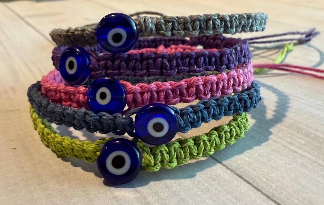 Glass Evil Eye. Natural Hemp Bracelet, Evil Eye Glass Bead, Blue Evil ...