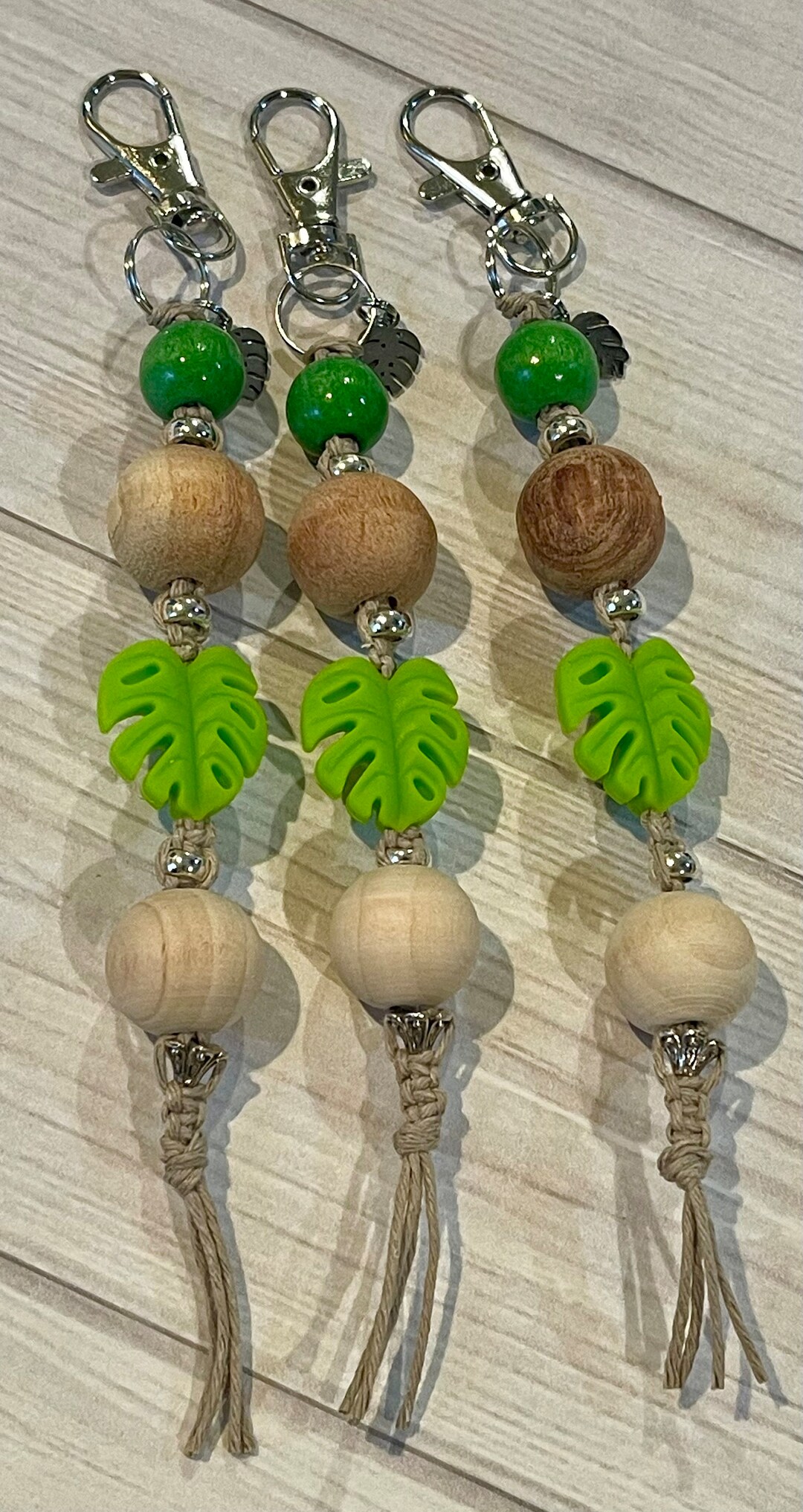 Monstera Bead, Hemp Keychain, Monstera Leaf, Purse Tassle, Key Chain ...
