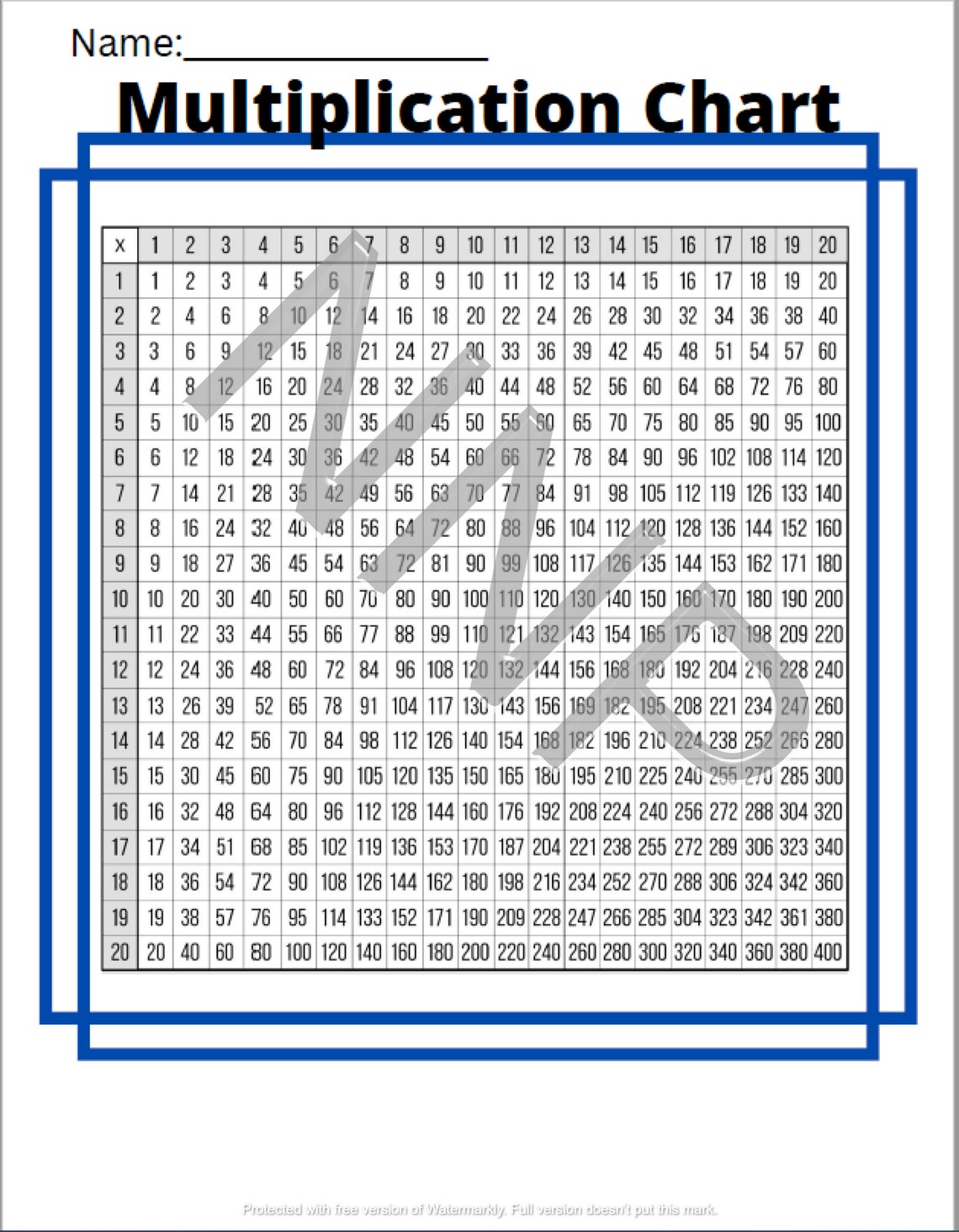 Rainbow 20x20 Multiplication Chart Printable Pack - Etsy
