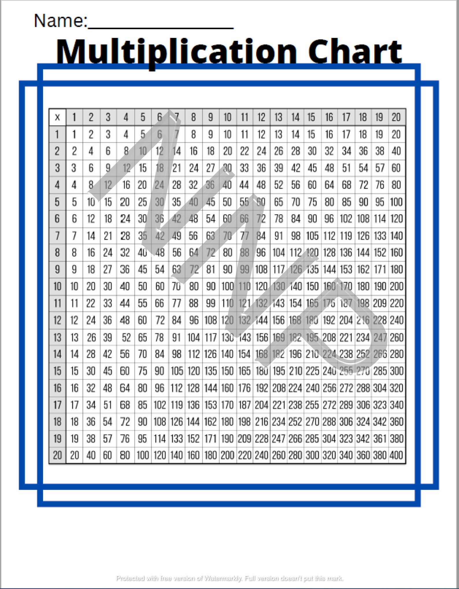 Rainbow 20x20 Multiplication Chart Printable Pack - Etsy