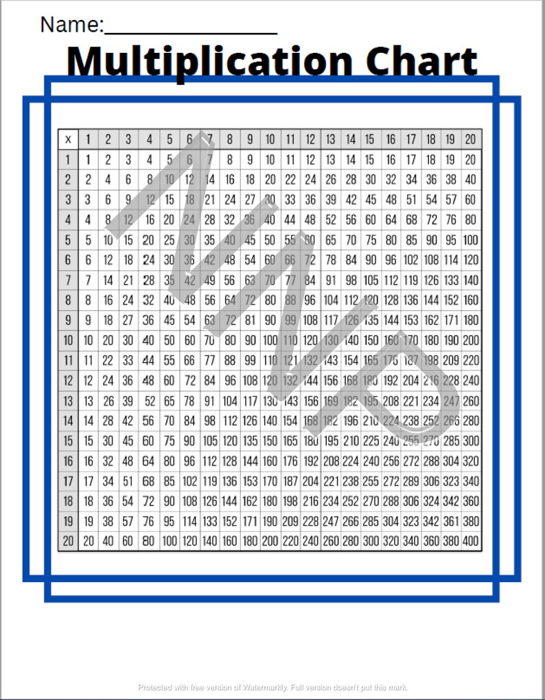 Rainbow 20x20 Multiplication Chart Printable Pack - Etsy