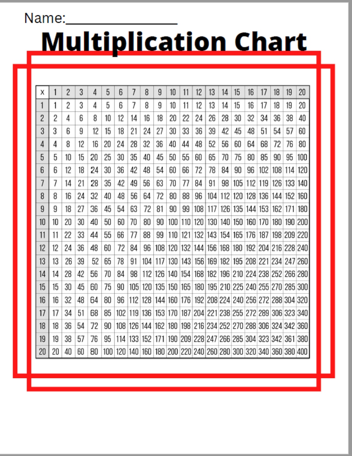 Rainbow 20x20 Multiplication Chart Printable Pack - Etsy