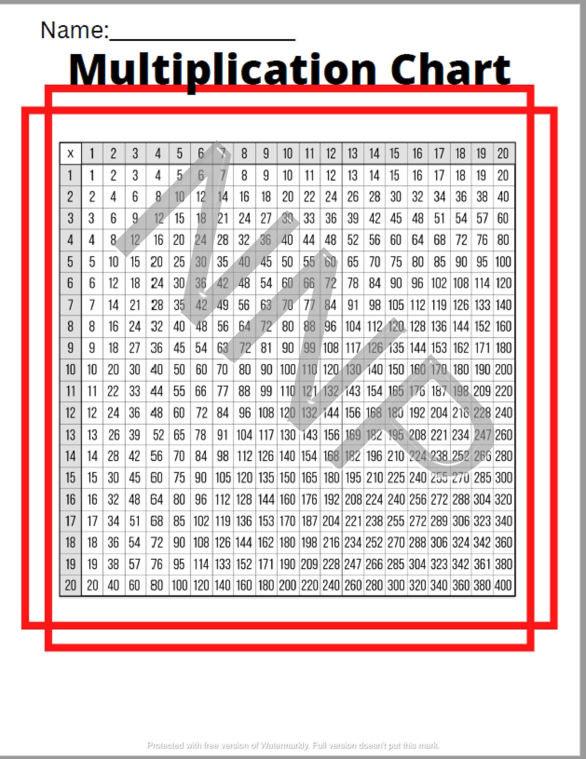 Rainbow 20x20 Multiplication Chart Printable Pack - Etsy