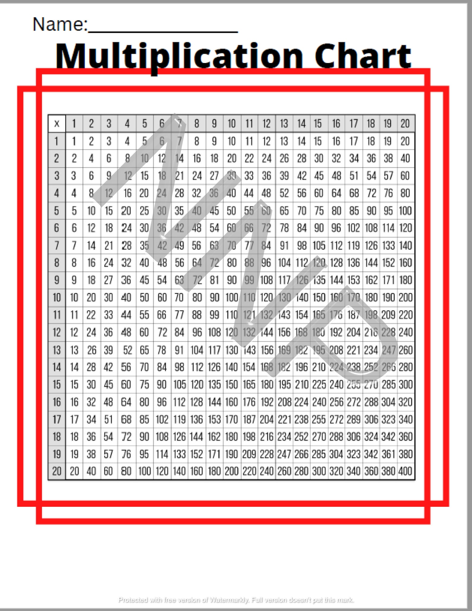 Rainbow 20x20 Multiplication Chart Printable Pack - Etsy