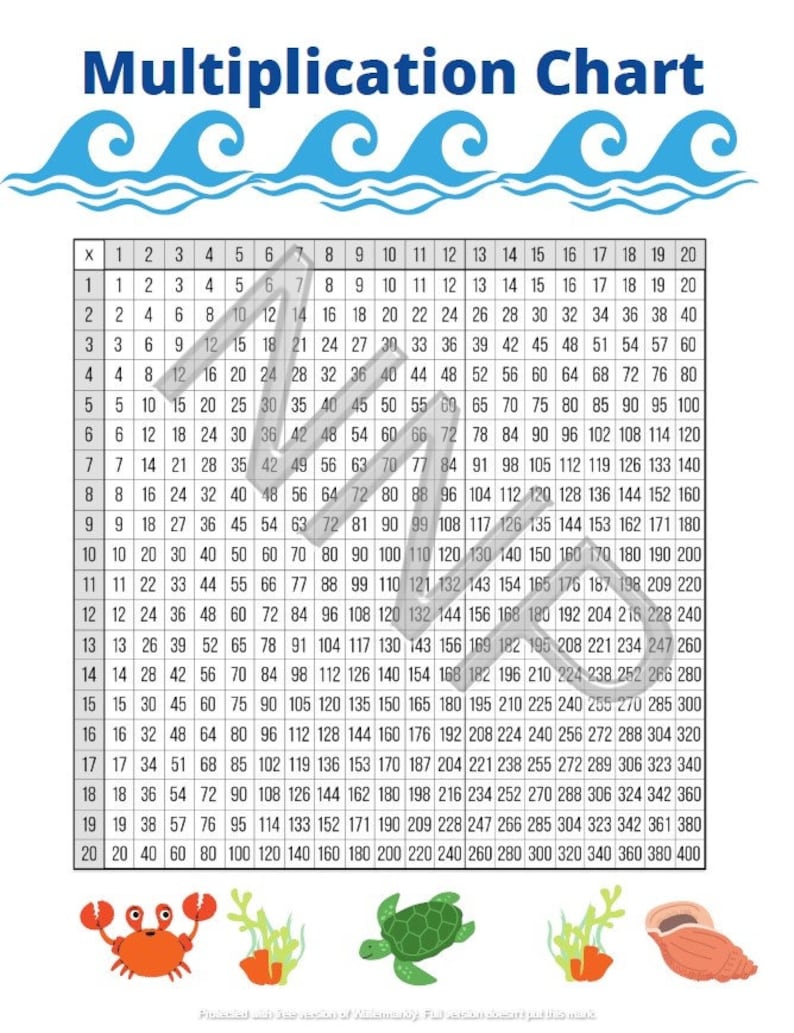 20x20 Multiplication Chart Printable Pack - Etsy