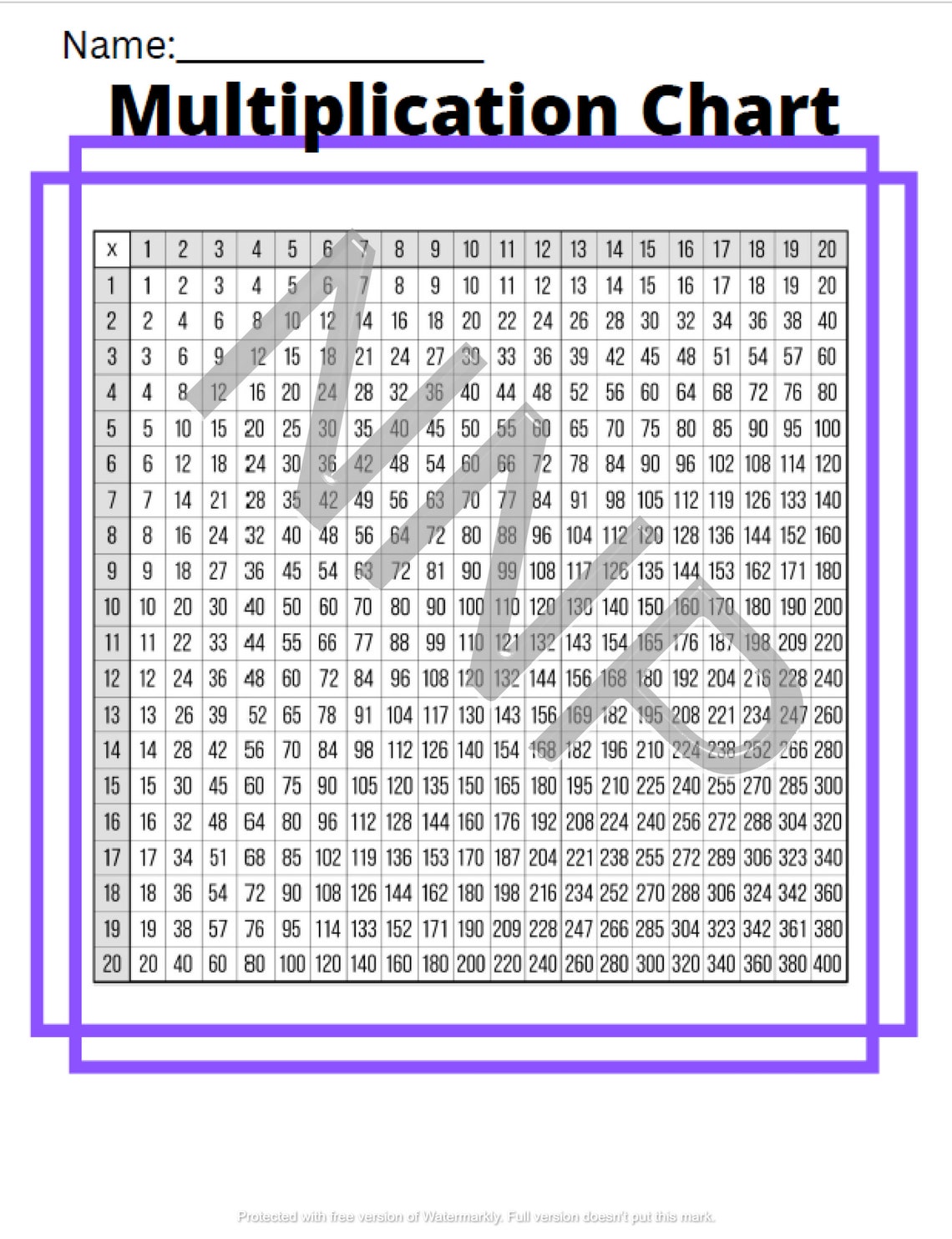 Rainbow 20x20 Multiplication Chart Printable Pack - Etsy
