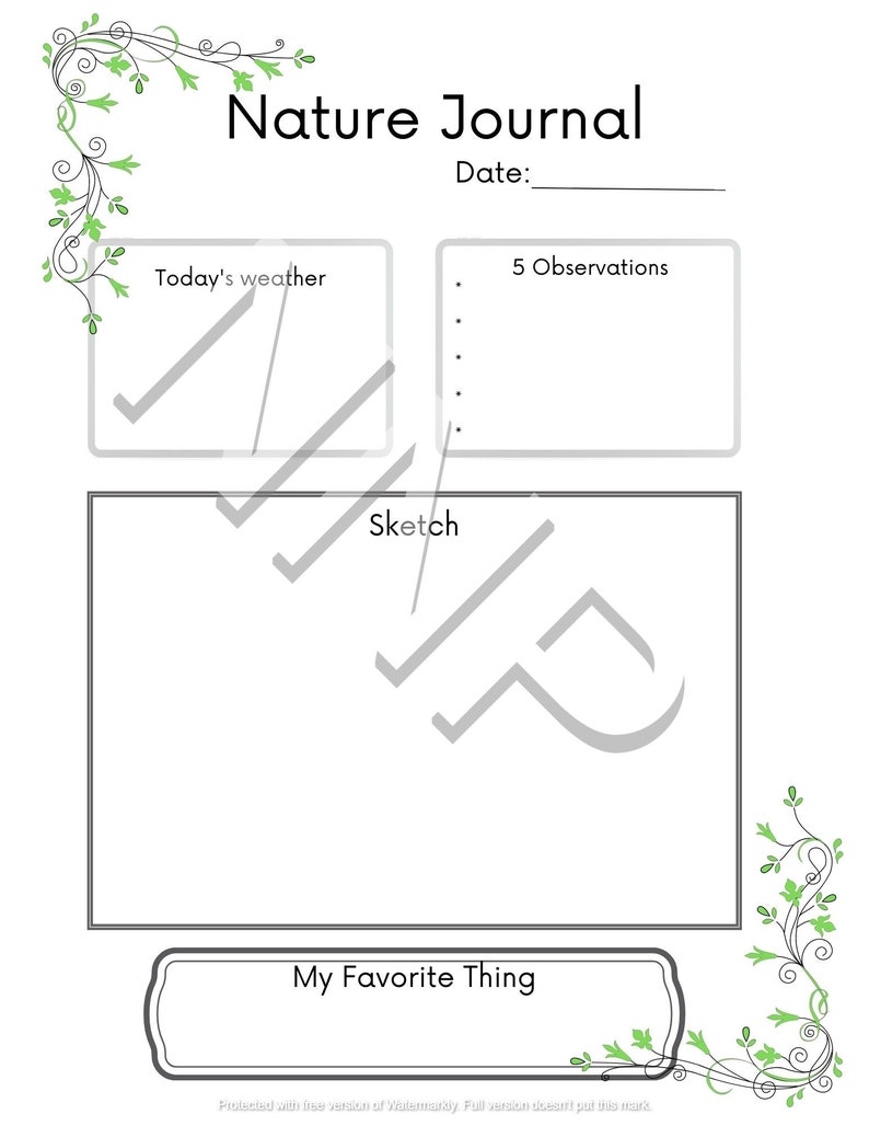 Nature Journal Printable Page With Green Twirling Leaves - Etsy