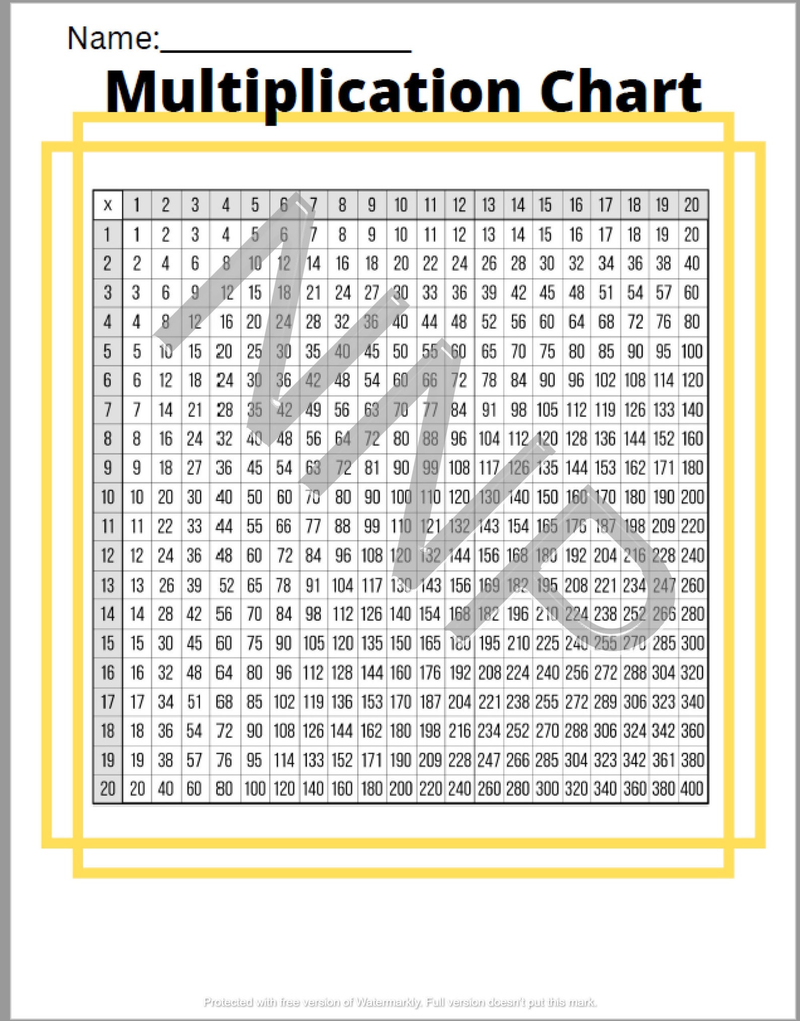 Rainbow 20x20 Multiplication Chart Printable Pack - Etsy