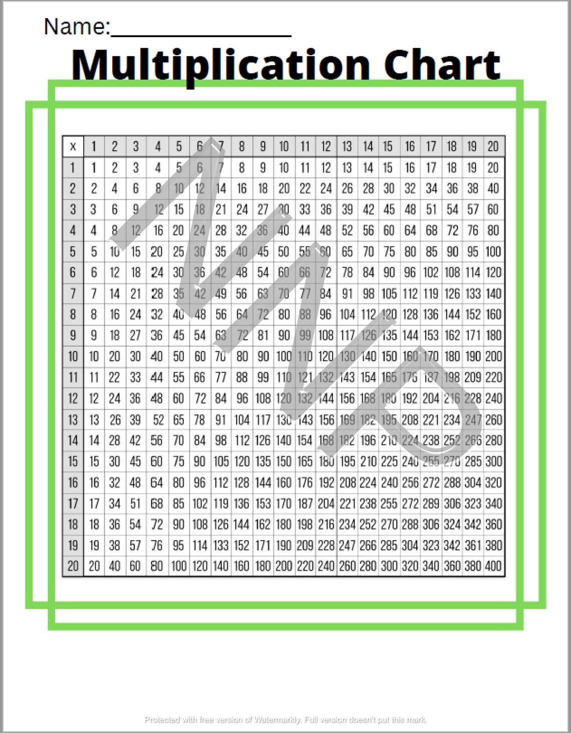 Rainbow 20x20 Multiplication Chart Printable Pack - Etsy