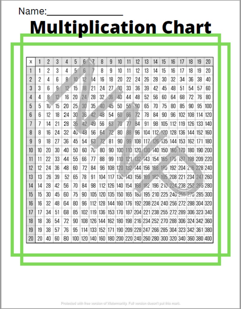 Rainbow 20x20 Multiplication Chart Printable Pack - Etsy