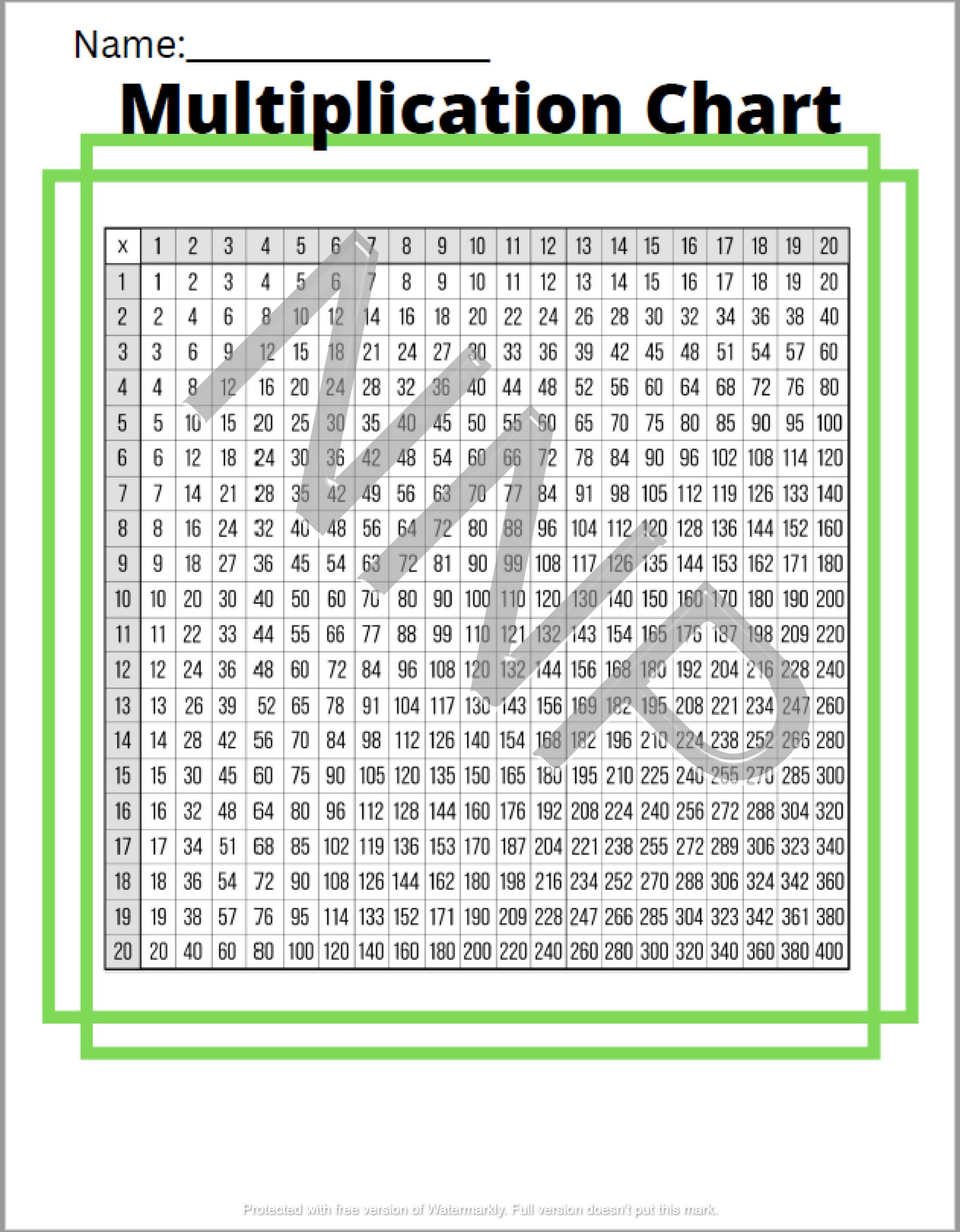 Rainbow 20x20 Multiplication Chart Printable Pack - Etsy