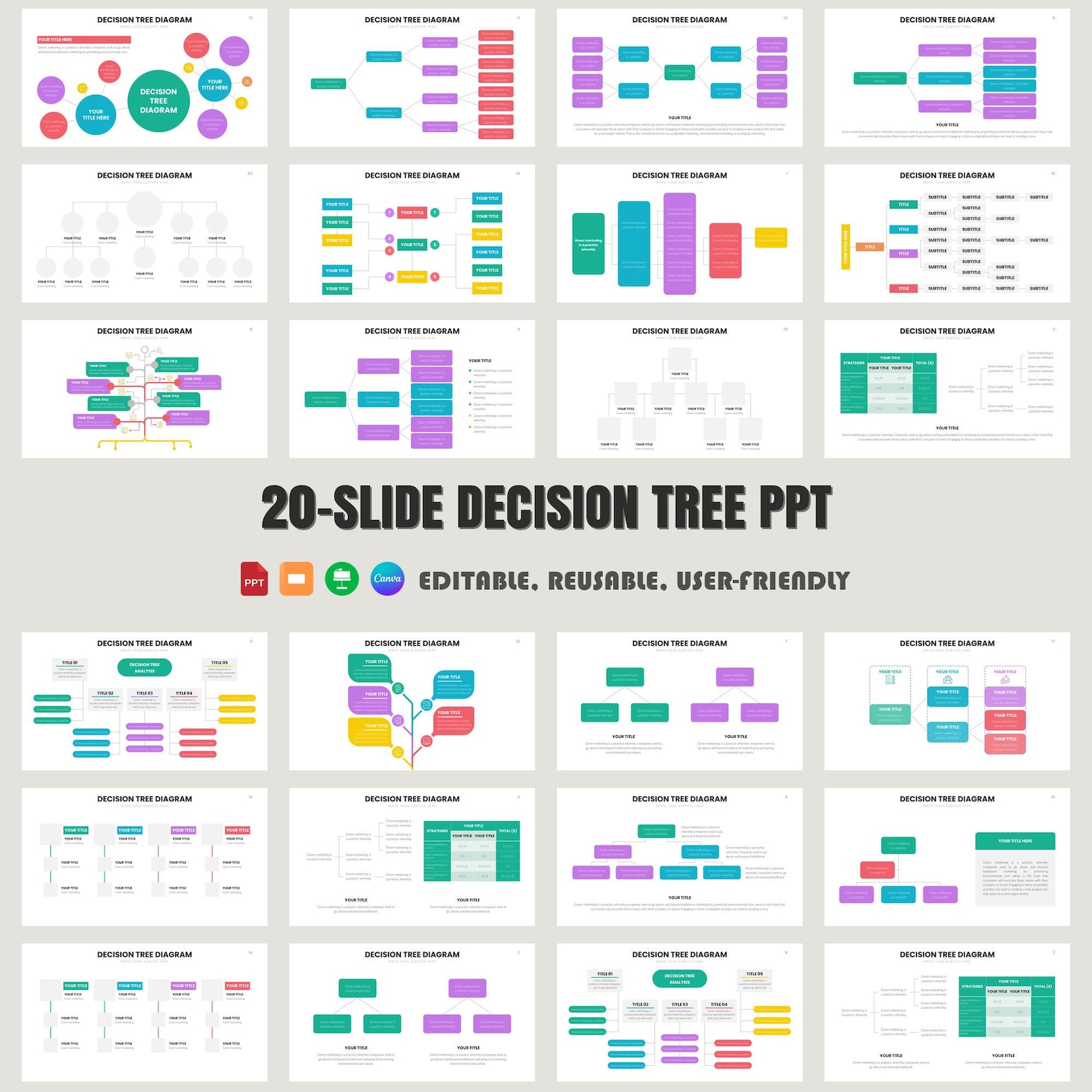 20-slide Decision Tree Infographics PPT Template | Unique Diagram, Tree ...