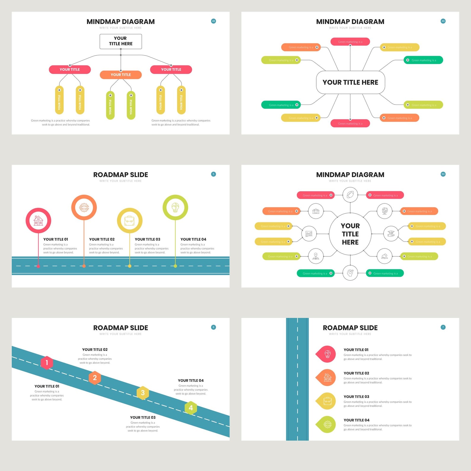 50-slide Roadmap and Mindmap Infographics PPT Template | Project ...