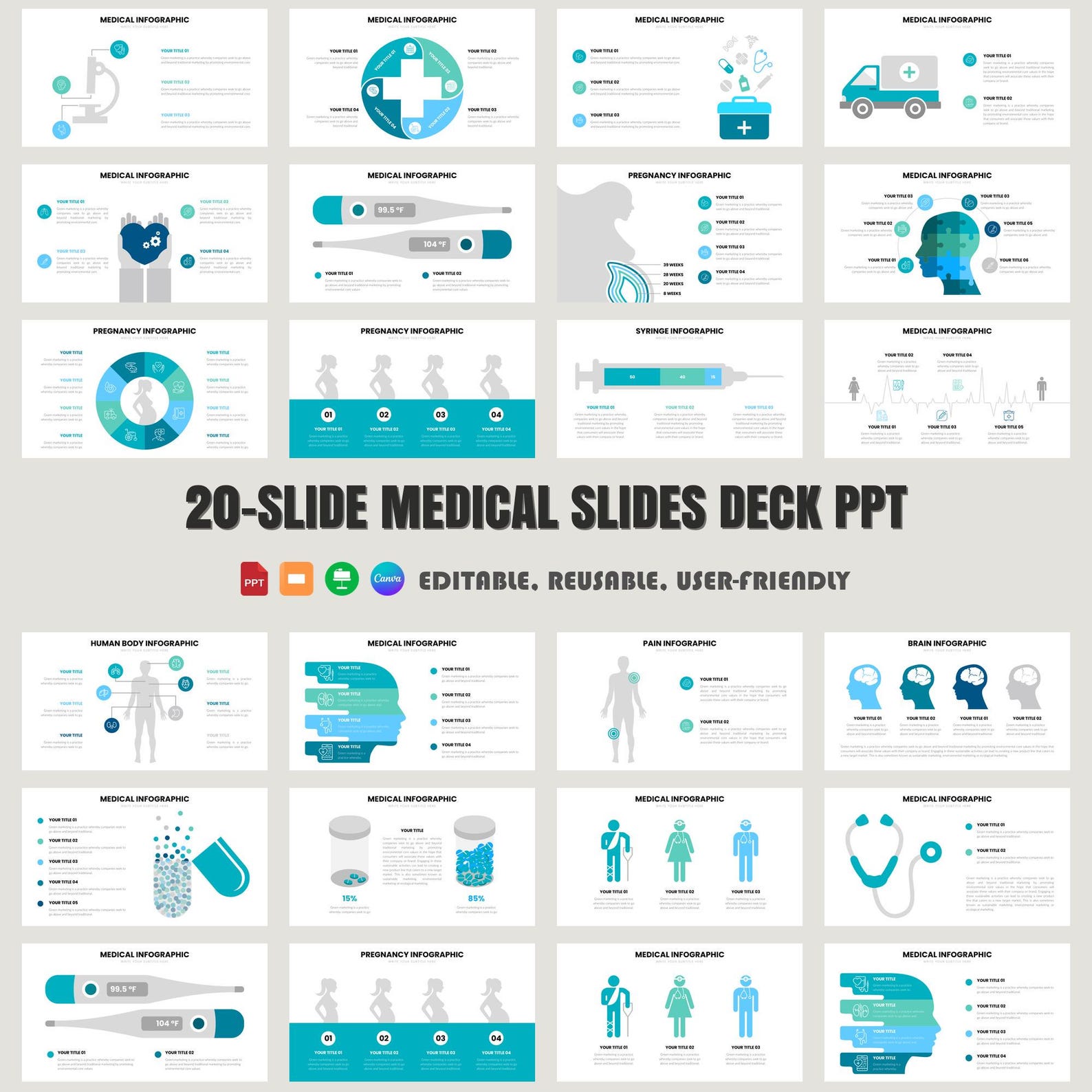 Medical Powerpoint Template: 20 Editable Healthcare Slides (PPTX) - Etsy