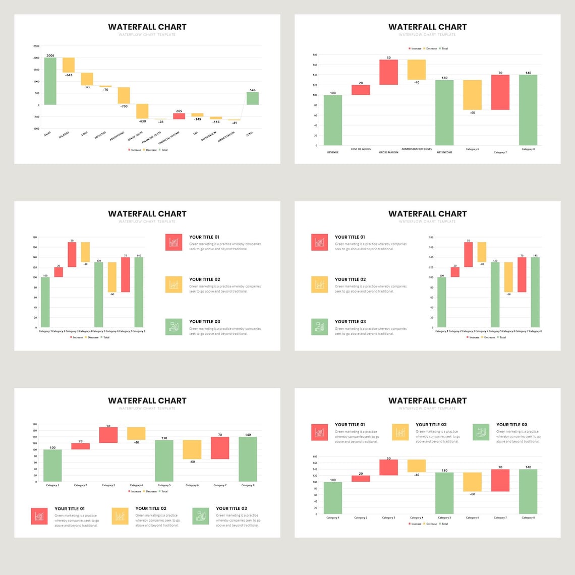 30-slide Waterfall Chart PPT Template | Data Analysis, Business ...